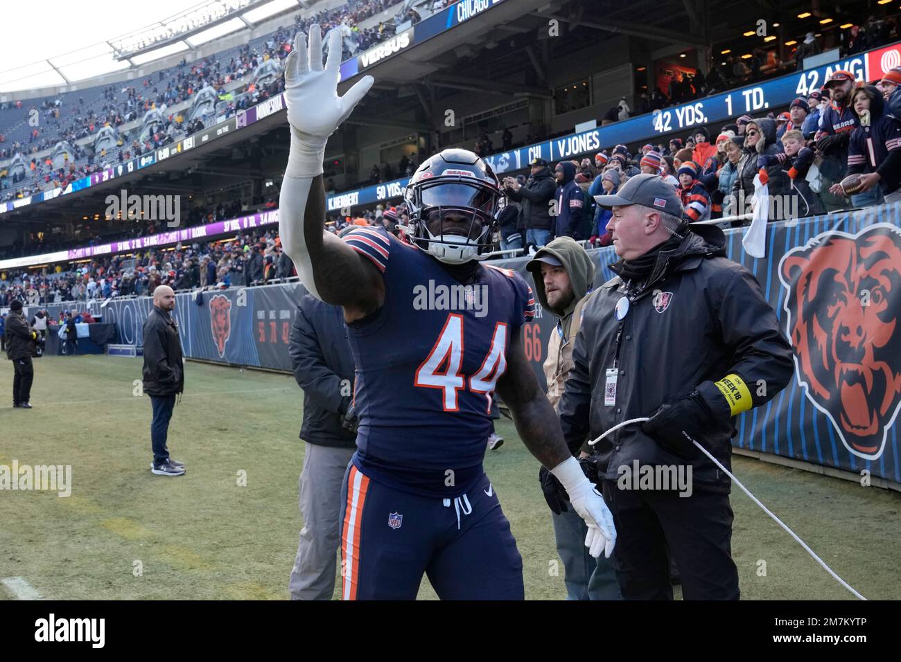 Chicago Bears linebacker Matthew Adams walks off the field after an NFL ...