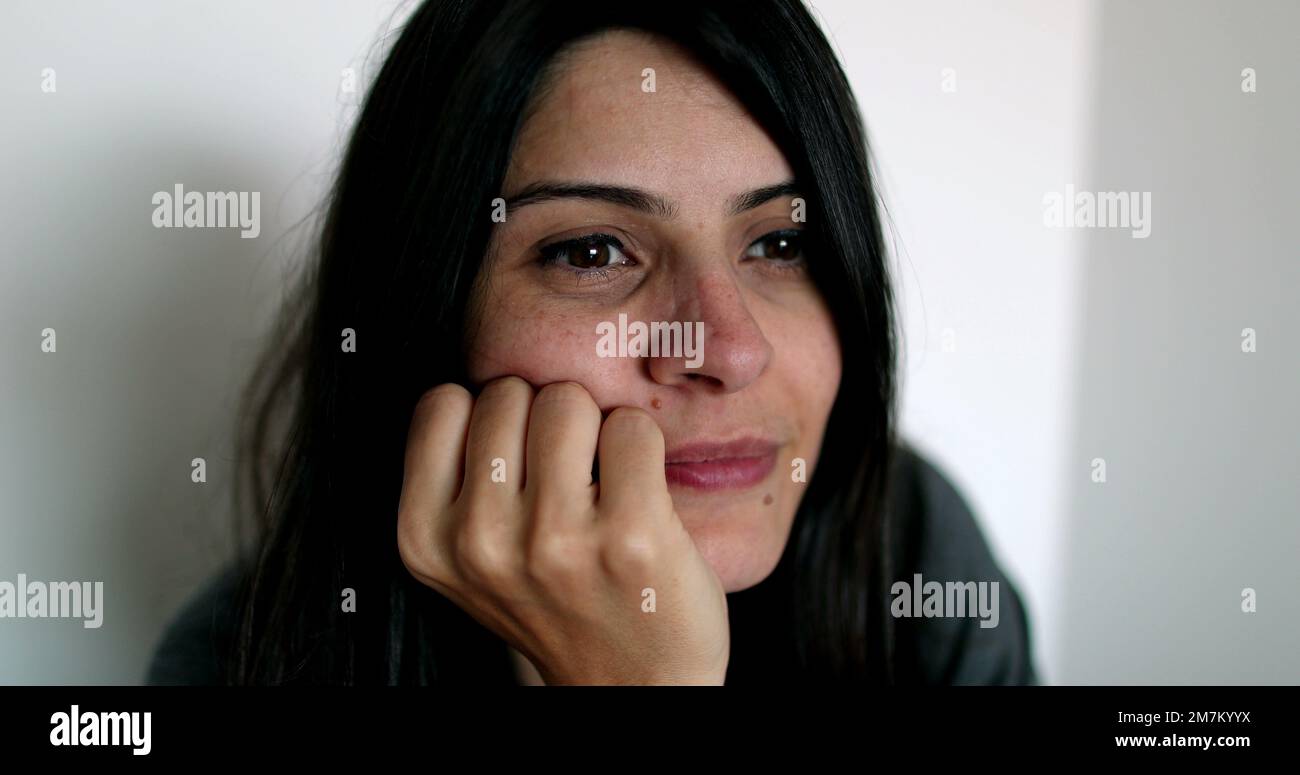 Pensive woman thinking about life, close-up face contemplative person ...