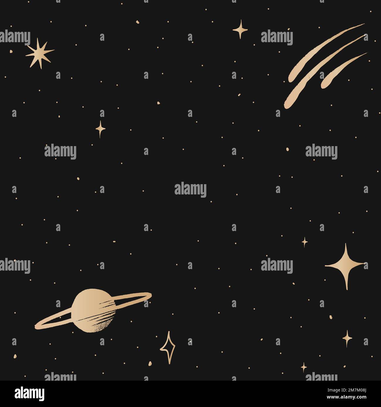 Saturn galaxy gold vector starry sky border on black background Stock ...