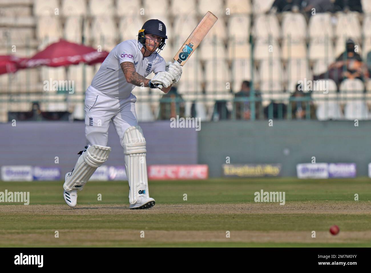 England's Ben Stokes bats during the first day of the second test ...