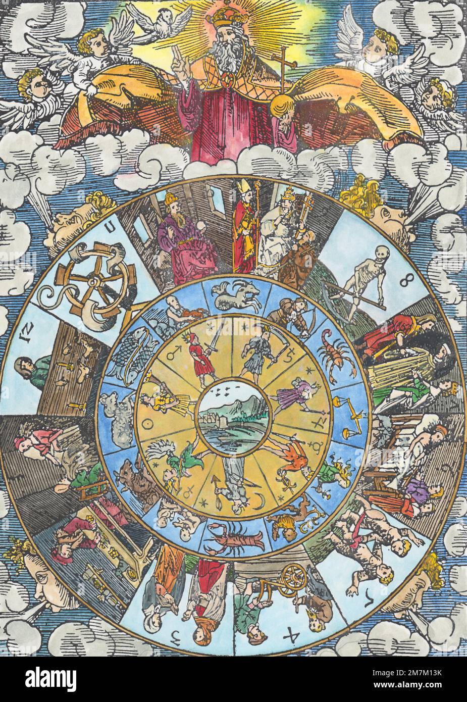 Woodcut from Nativity Calendar of Leonhard Reymann, 1515, coloured with ...