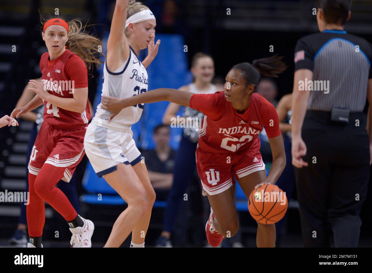 Indiana's Chloe Moore-McNeil (22) looks to pass around Penn State's ...