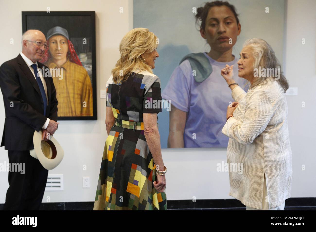 U.S. First Lady Jill Biden, center, stands with U.S. Ambassador de ...