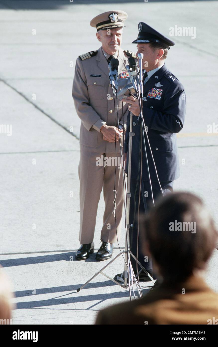 Gonge, 22nd Air Force Commander, at the flight line microphones ...