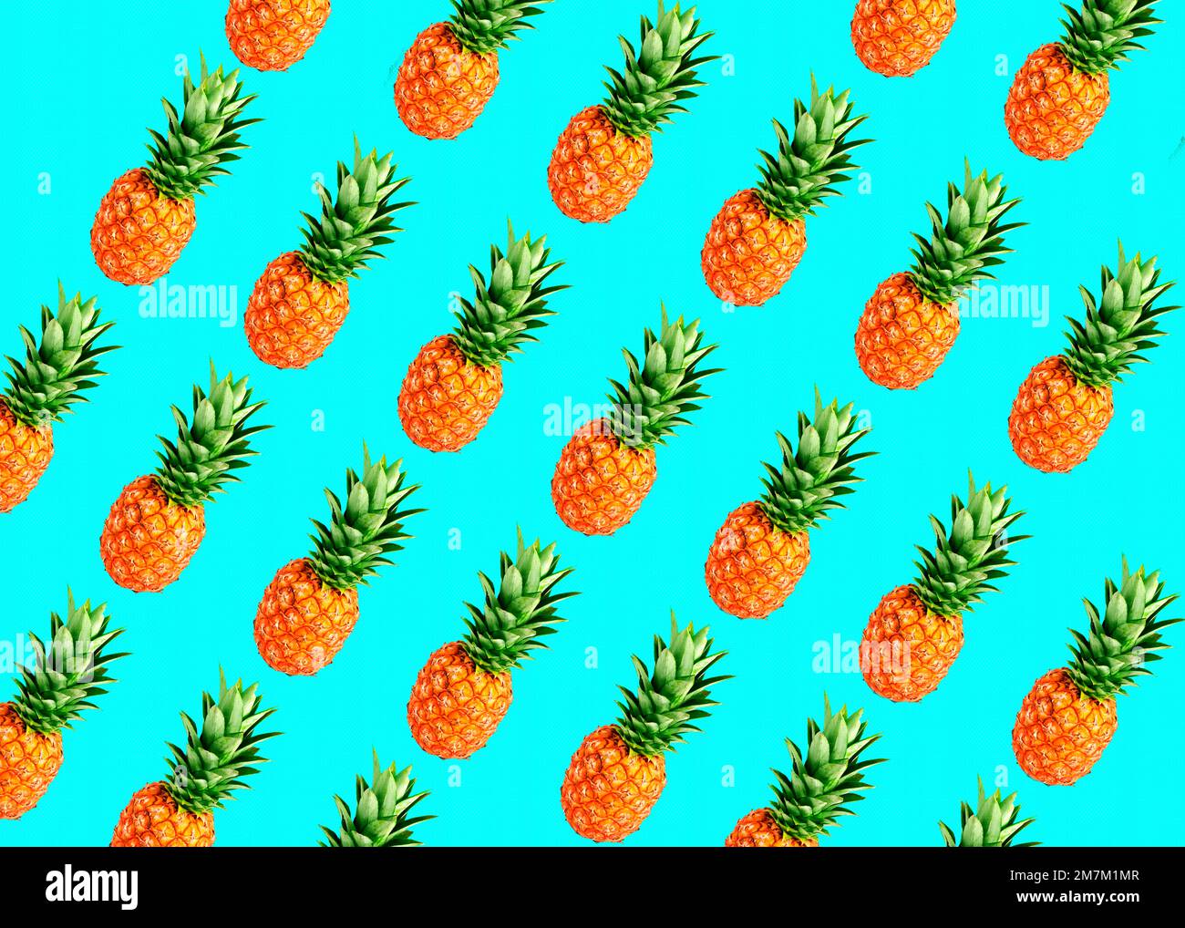 set Colorful fruit pattern of fresh pineapple on blue background. Top ...