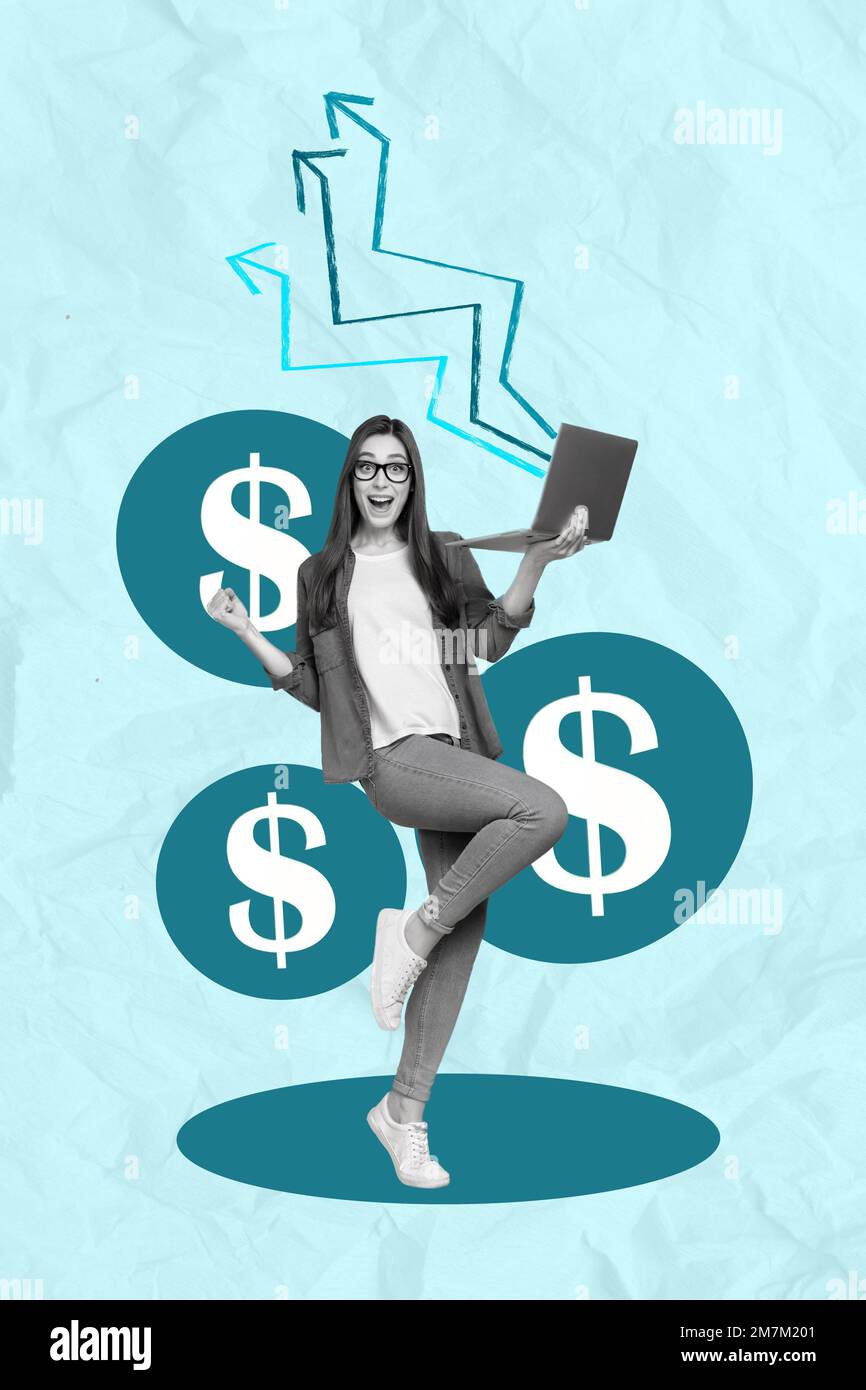 Photo cartoon comics sketch collage picture of smiling lucky lady ...