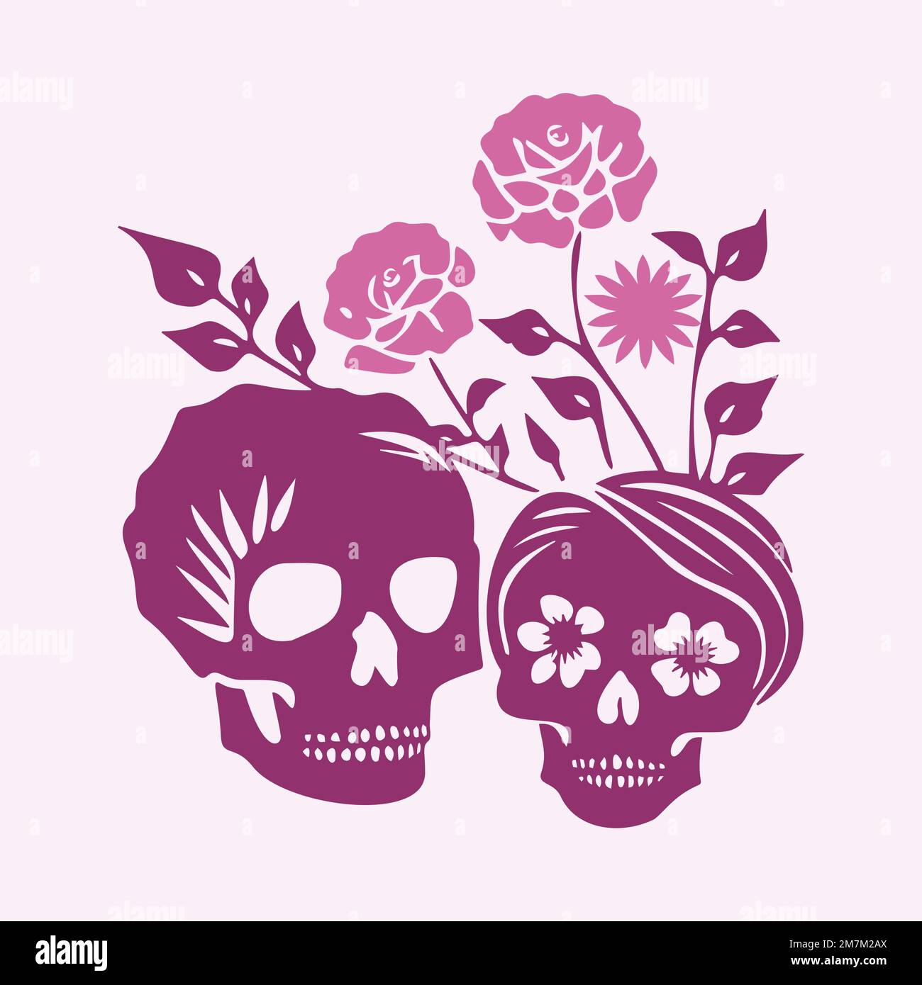 Gothic valentines day skull vector illustration in viva magenta. Tattoo ...