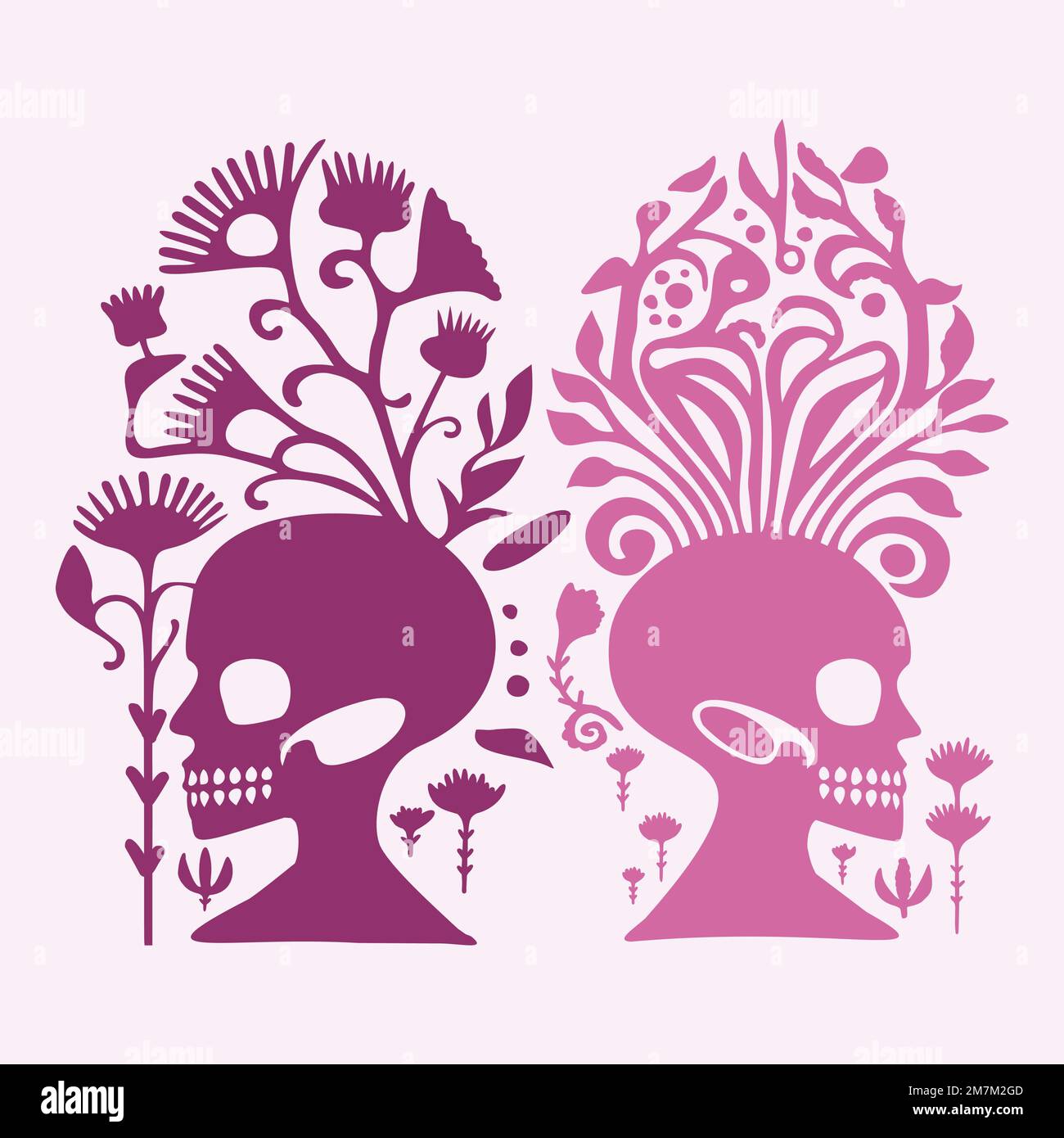 Gothic valentines day skull vector illustration in viva magenta. Tattoo ...