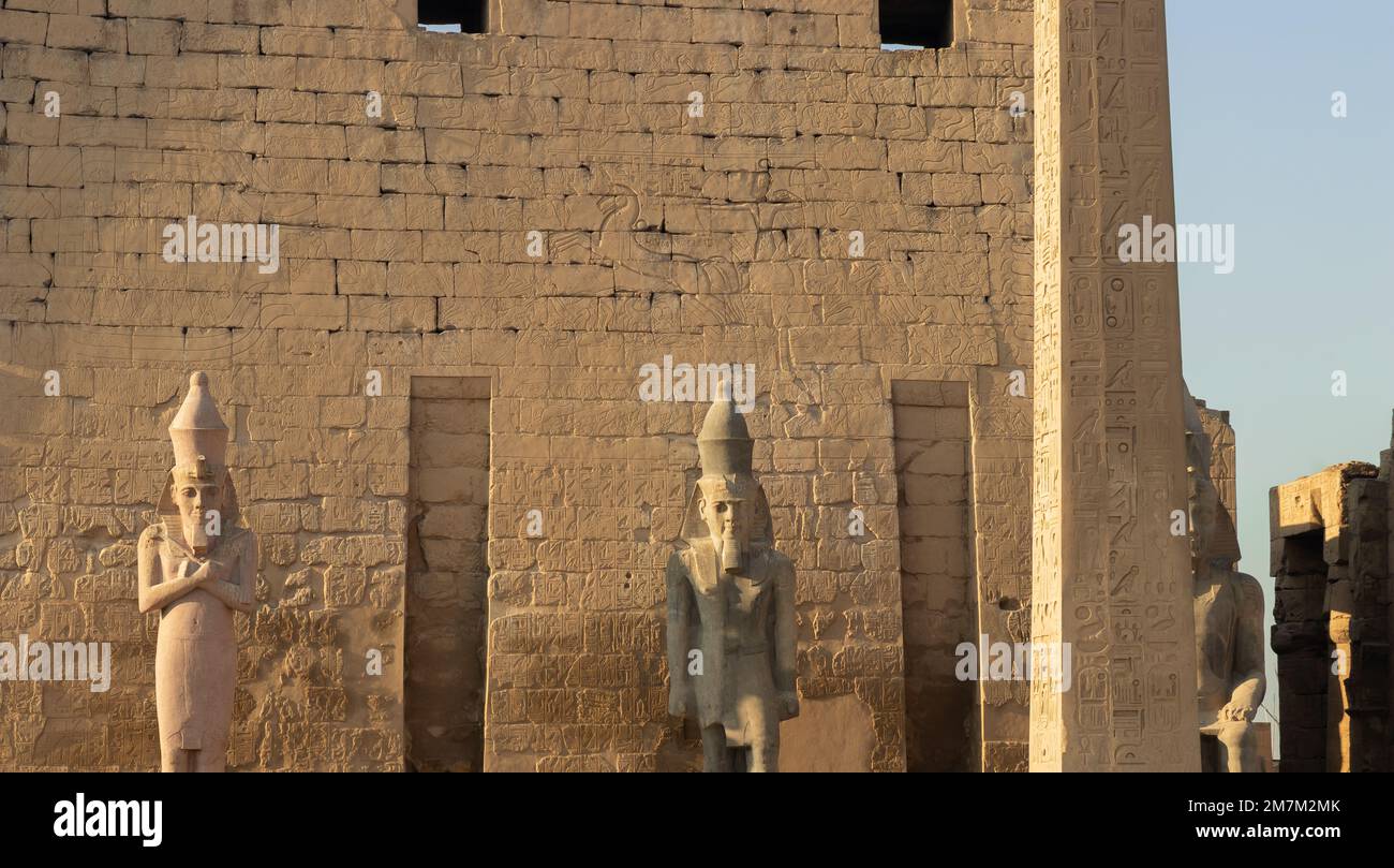 Front view of the entrance of ancient Luxor temple complex with ...