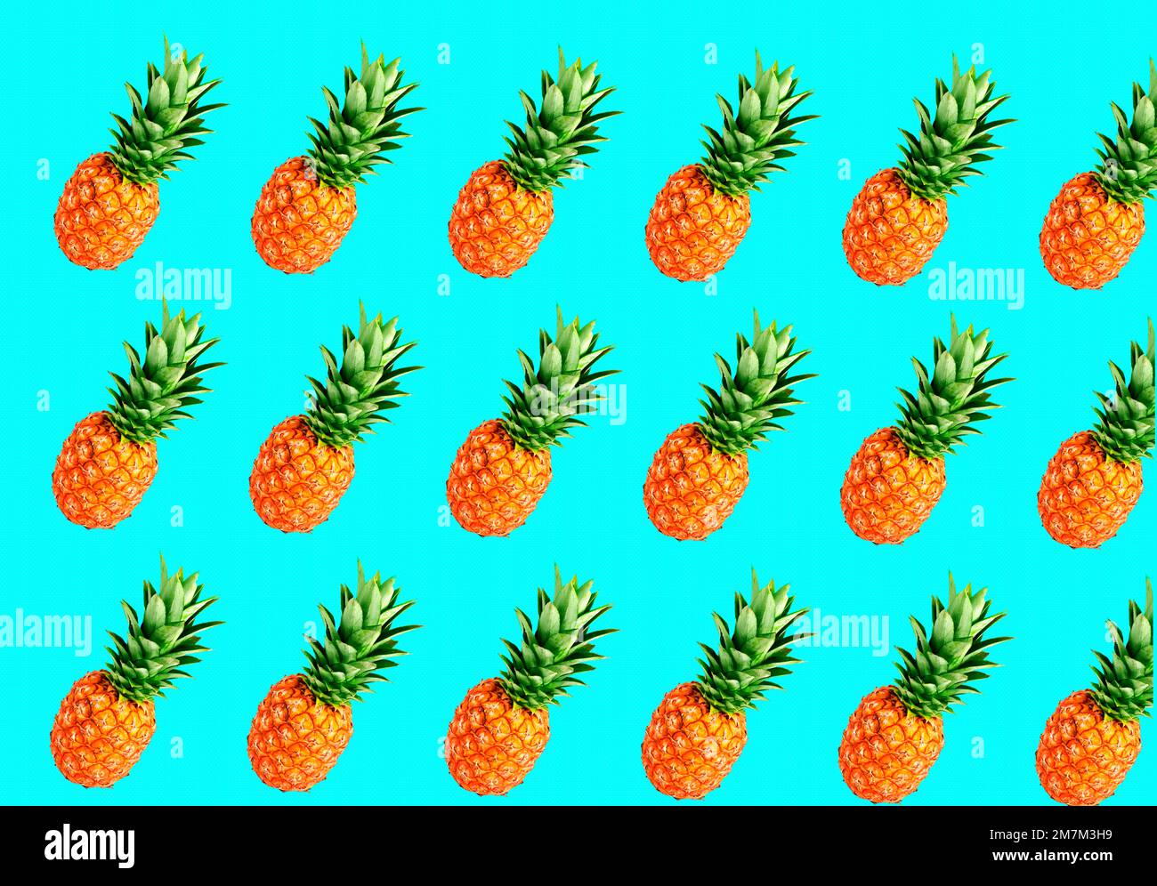 set Colorful fruit pattern of fresh pineapple on blue background. Top ...
