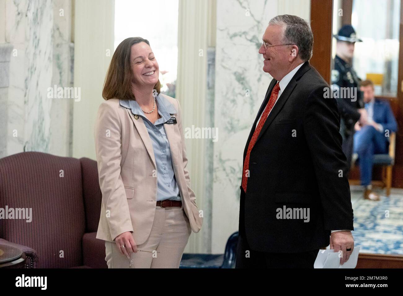House Majority Leader Megan Blanksma, left, laughs with Lieutenant ...