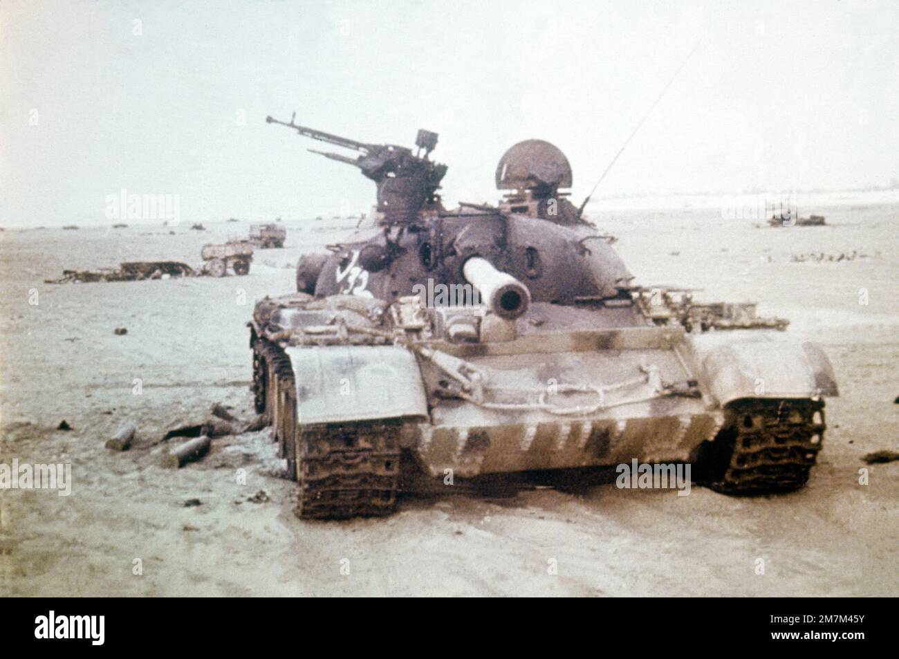 Front view of a wrecked Soviet-made T-55 main battle tank. Exact Date ...