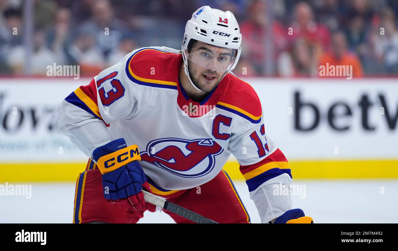 New Jersey Devils' Nico Hischier plays during an NHL hockey game ...
