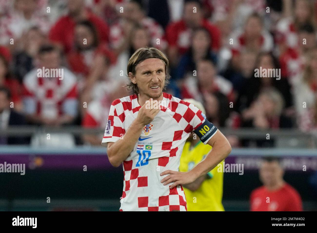 Croatia's Luka Modric reacts during the World Cup quarterfinal soccer ...