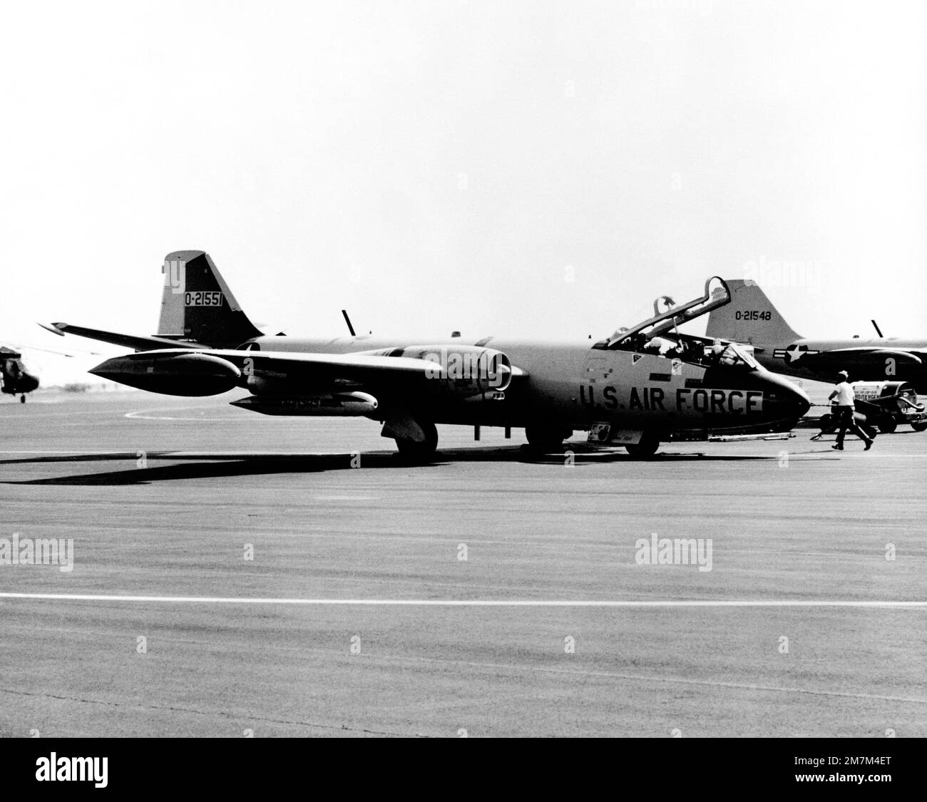 Right side view of an EB-57B Canberra aircraft parked on the flight ...