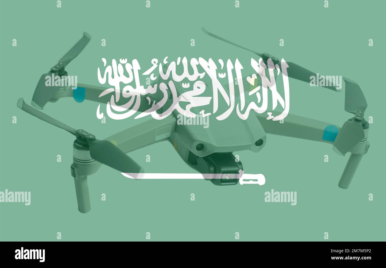Flag of the Saudi Arabia and quadcopter drone Stock Photo - Alamy