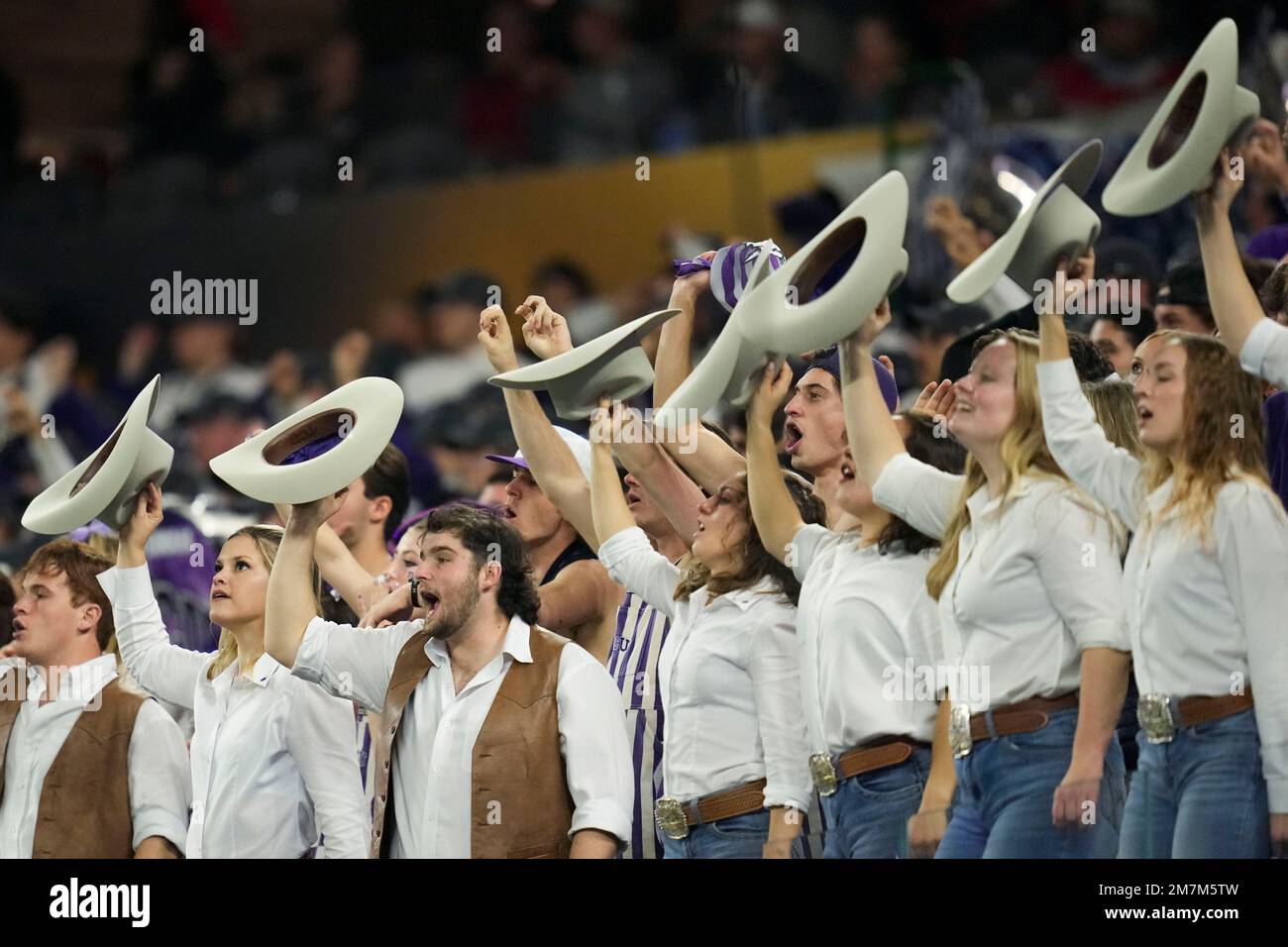 TCU fans cheer during the first half of the national championship NCAA ...