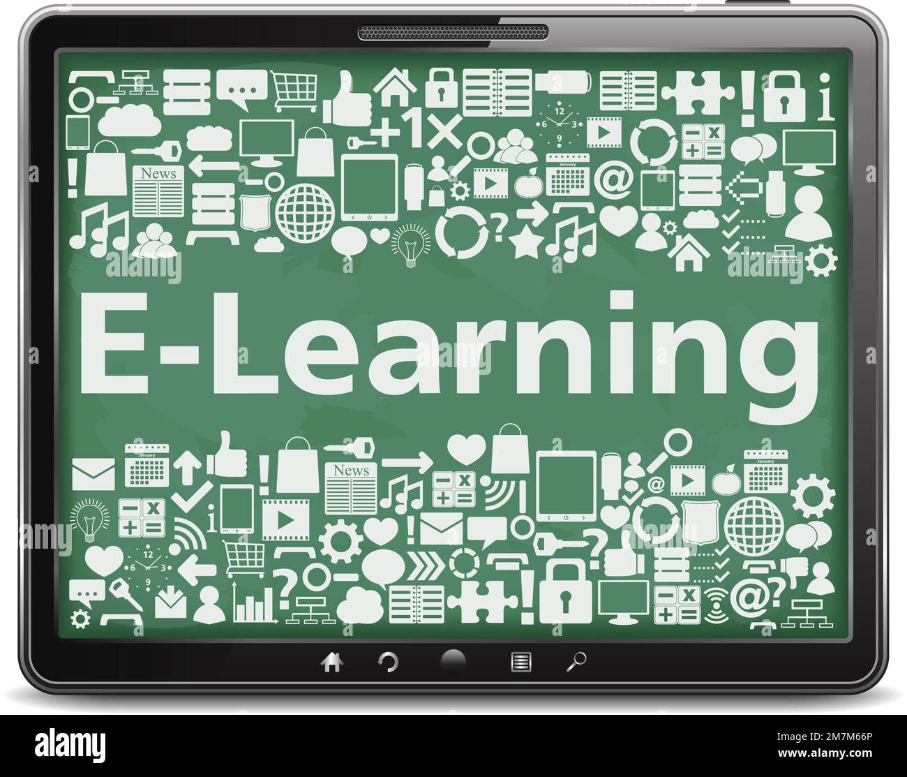 E-Learning concept, tablet computer with different education icons ...