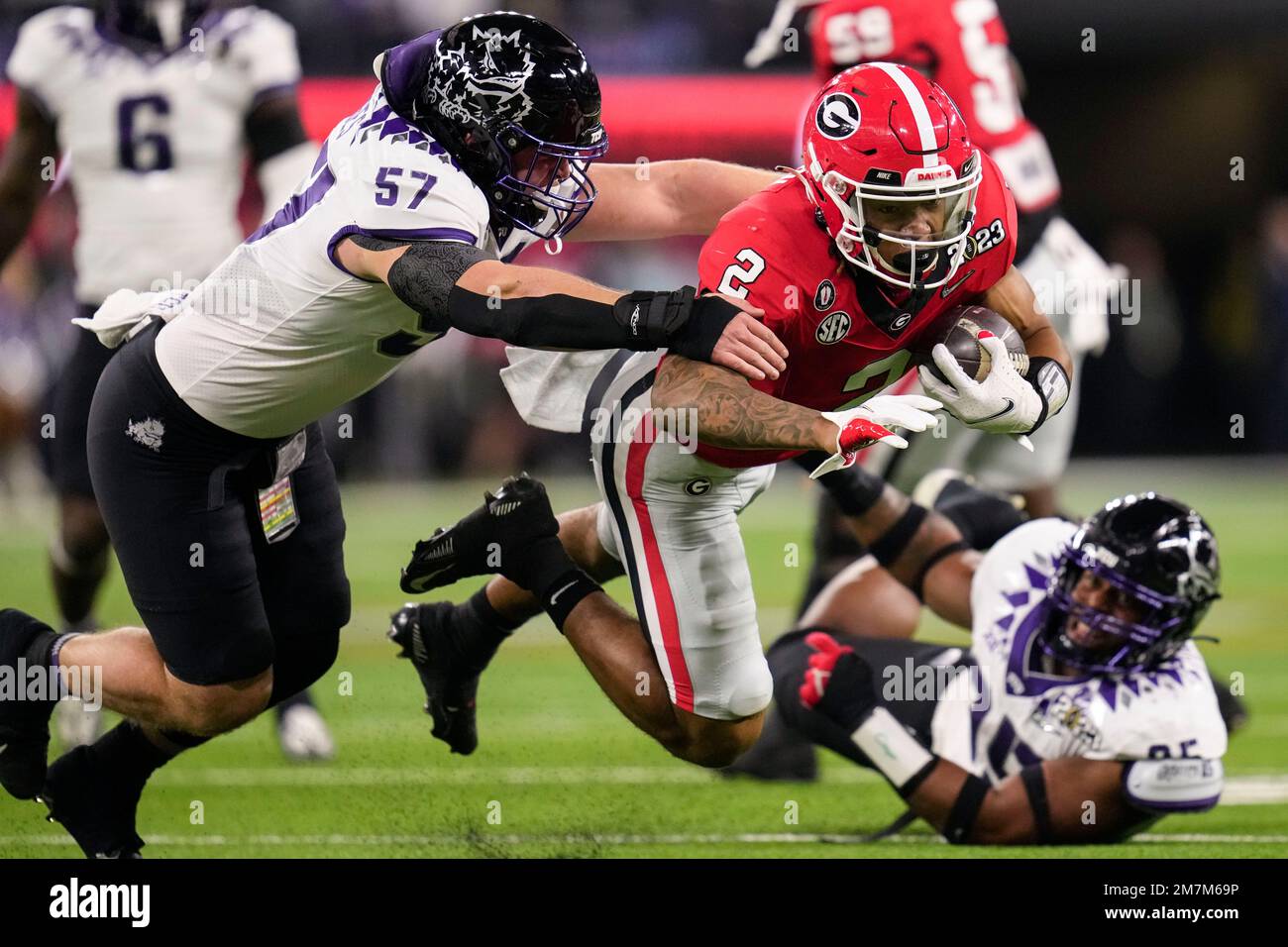 Georgia running back Kendall Milton (2) runs against TCU linebacker ...