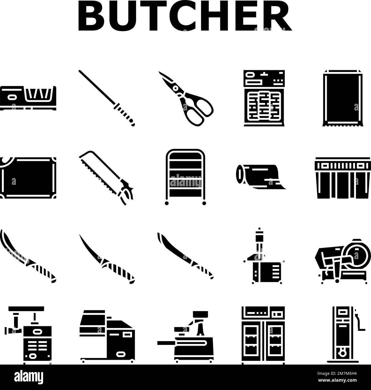 Butcher meat food beef butchery icons set vector restaurant vintage hi ...