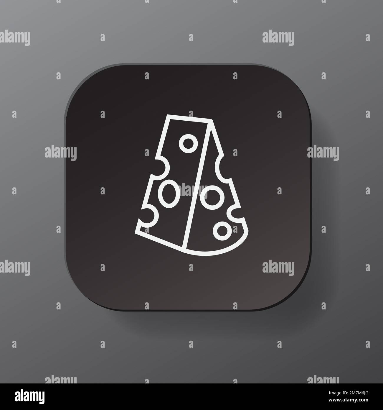 Black square button with white cheese outline icon, a triangle of ...