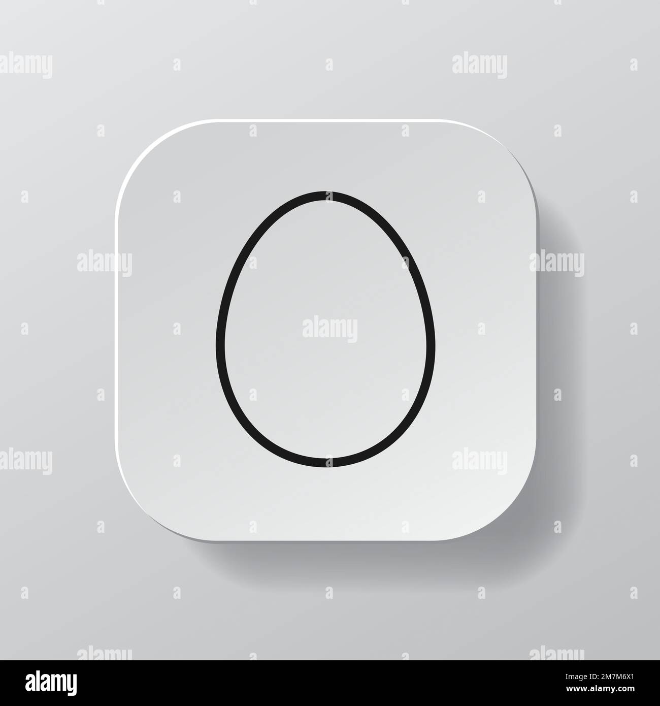 White square button with egg line icon, black outline egg on the white ...