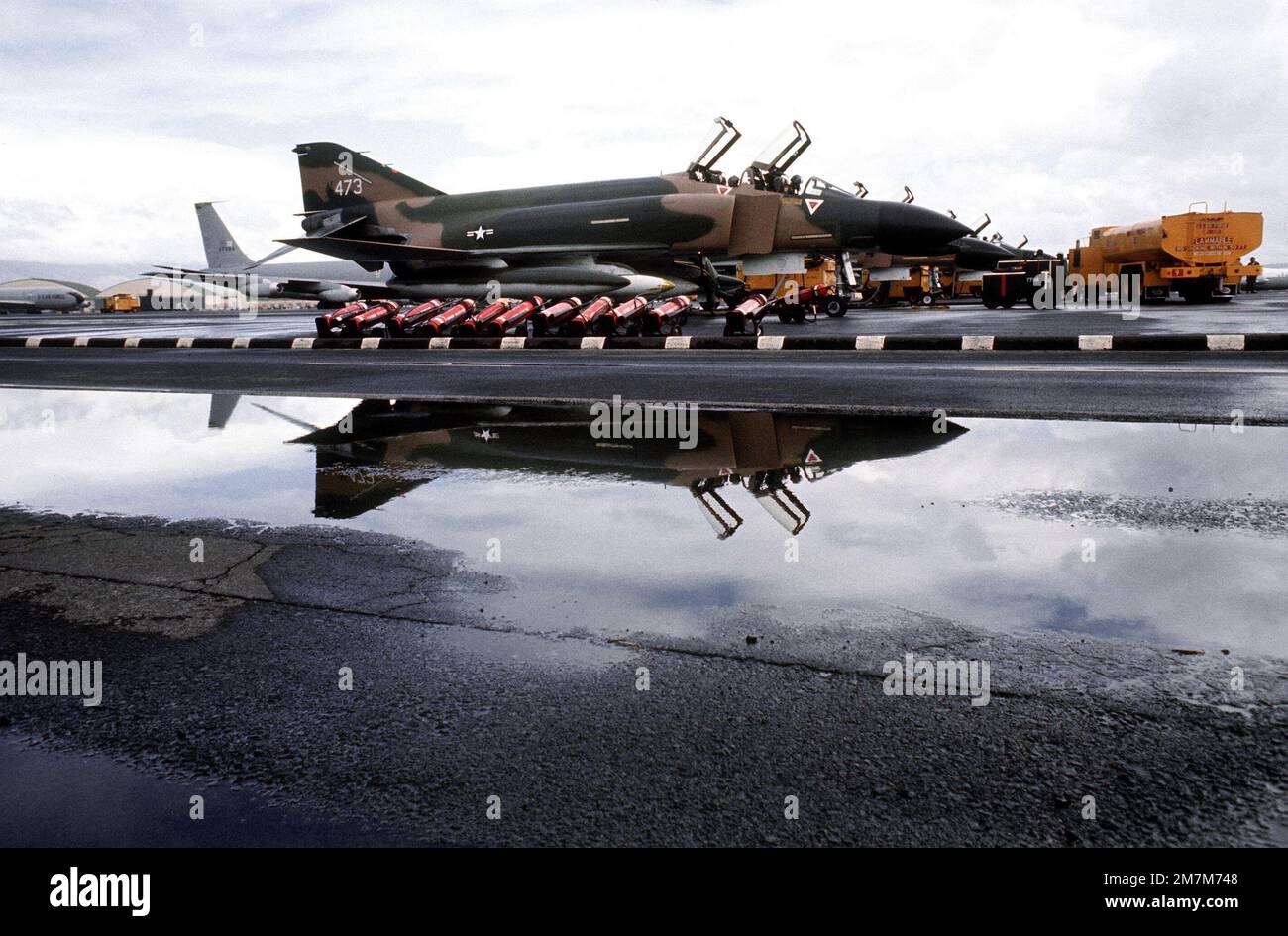 A right front view of an F-4 Phantom II aircraft on a ramp while on a ...