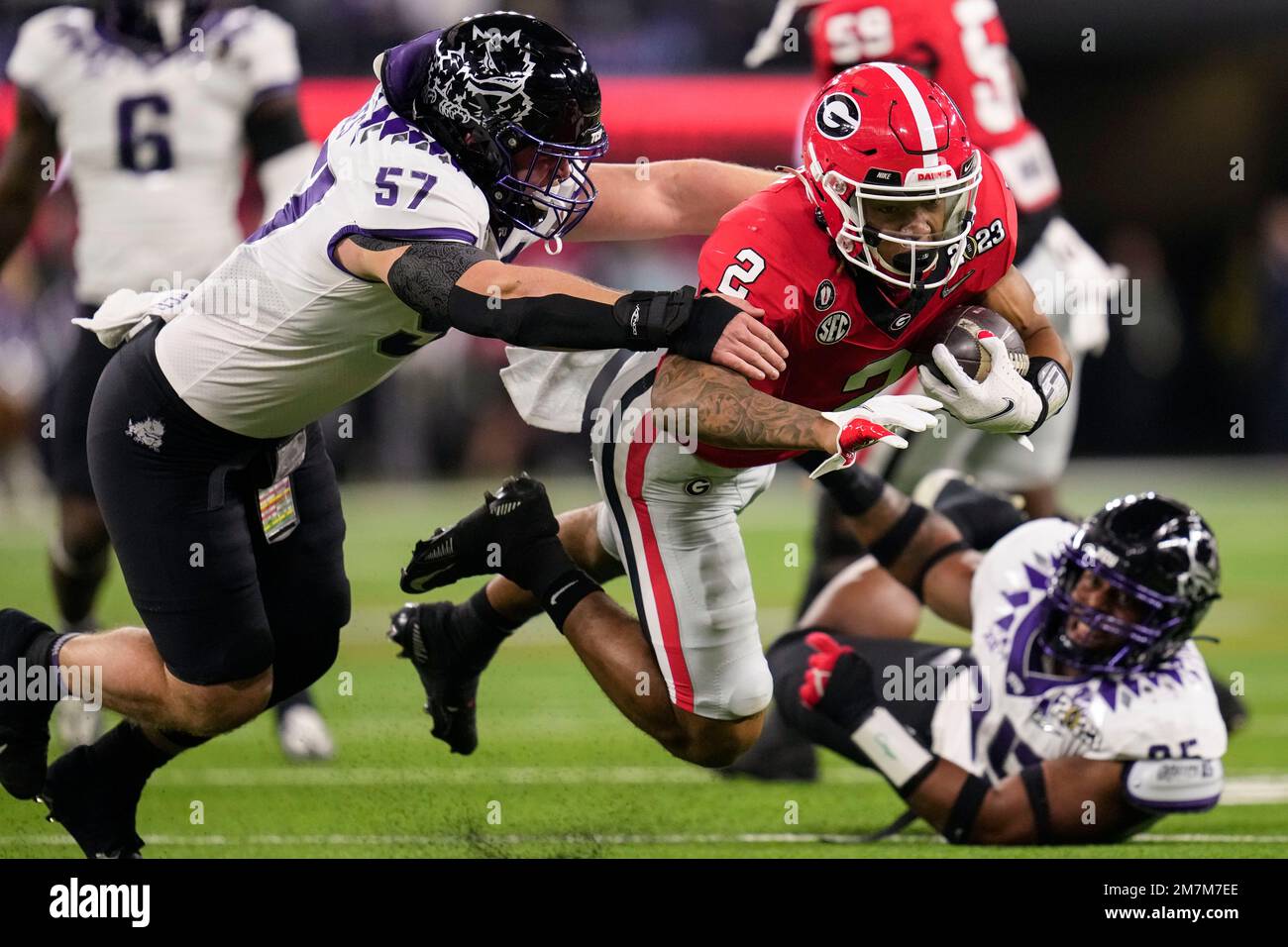 Georgia running back Kendall Milton (2) runs against TCU linebacker ...