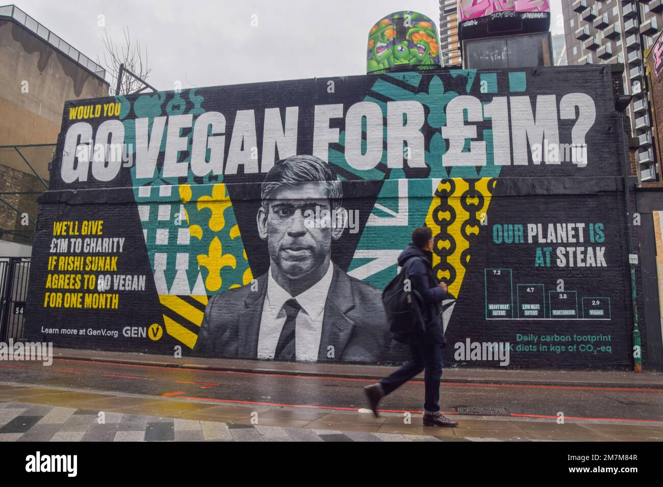 London, England, UK. 10th Jan, 2023. A huge mural in Shoreditch calls ...
