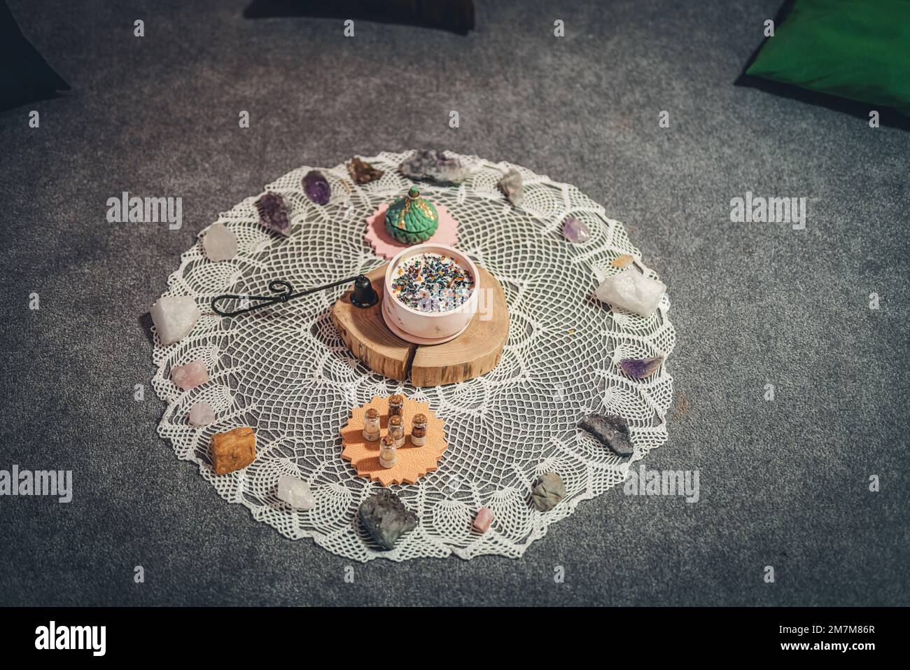 Cacao ceremony space, heart opening medicine. Shaman altar. Crystal ...