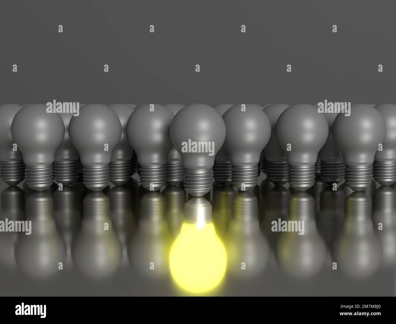 A group of light bulbs with their own southern reflection. 3D scene ...