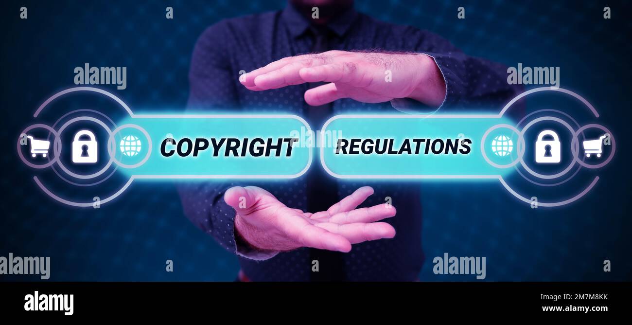 Conceptual caption Copyright Regulations. Word for body of law that ...