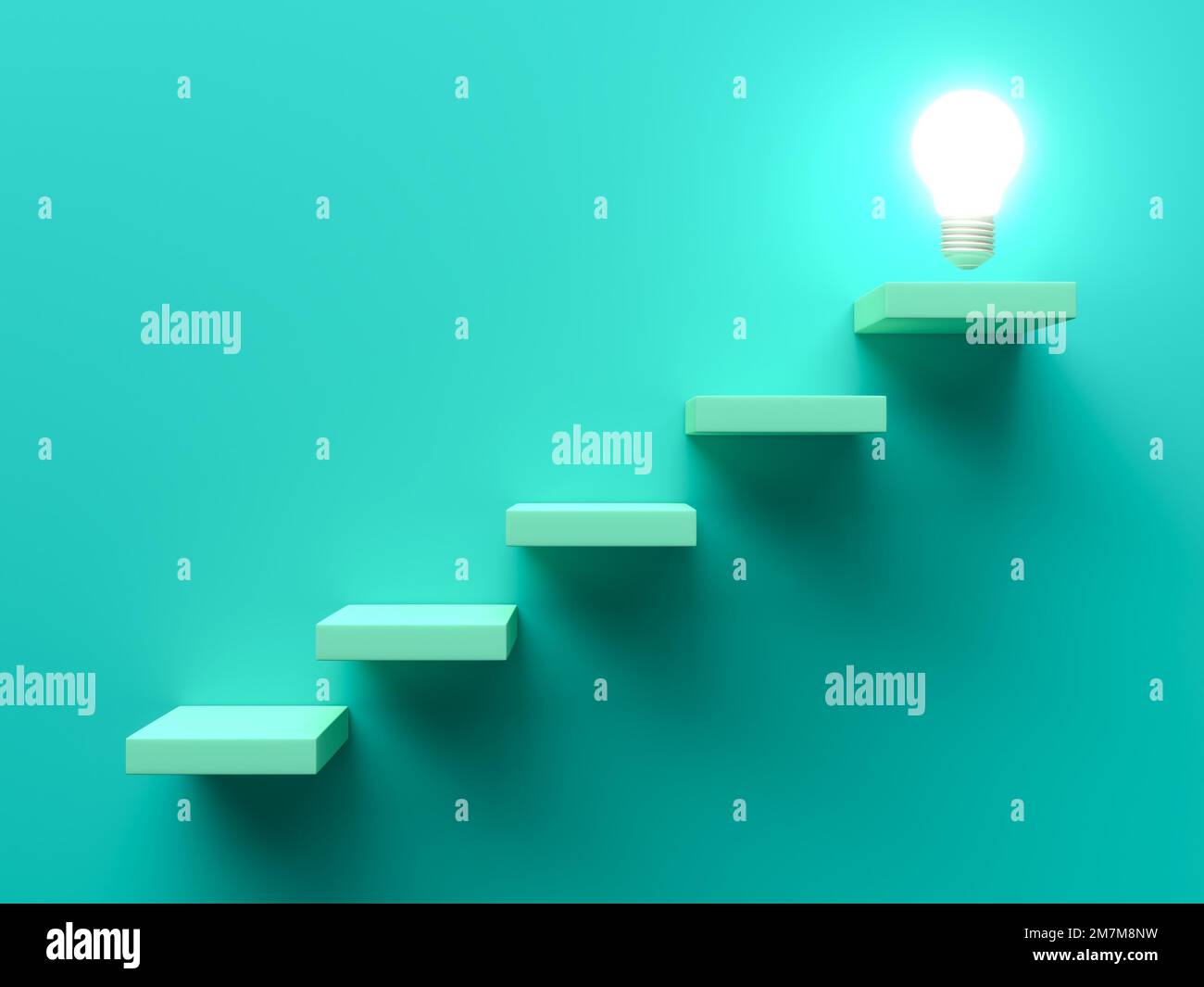 Light bulbs illuminating the highest steps.3D scene Stock Photo - Alamy