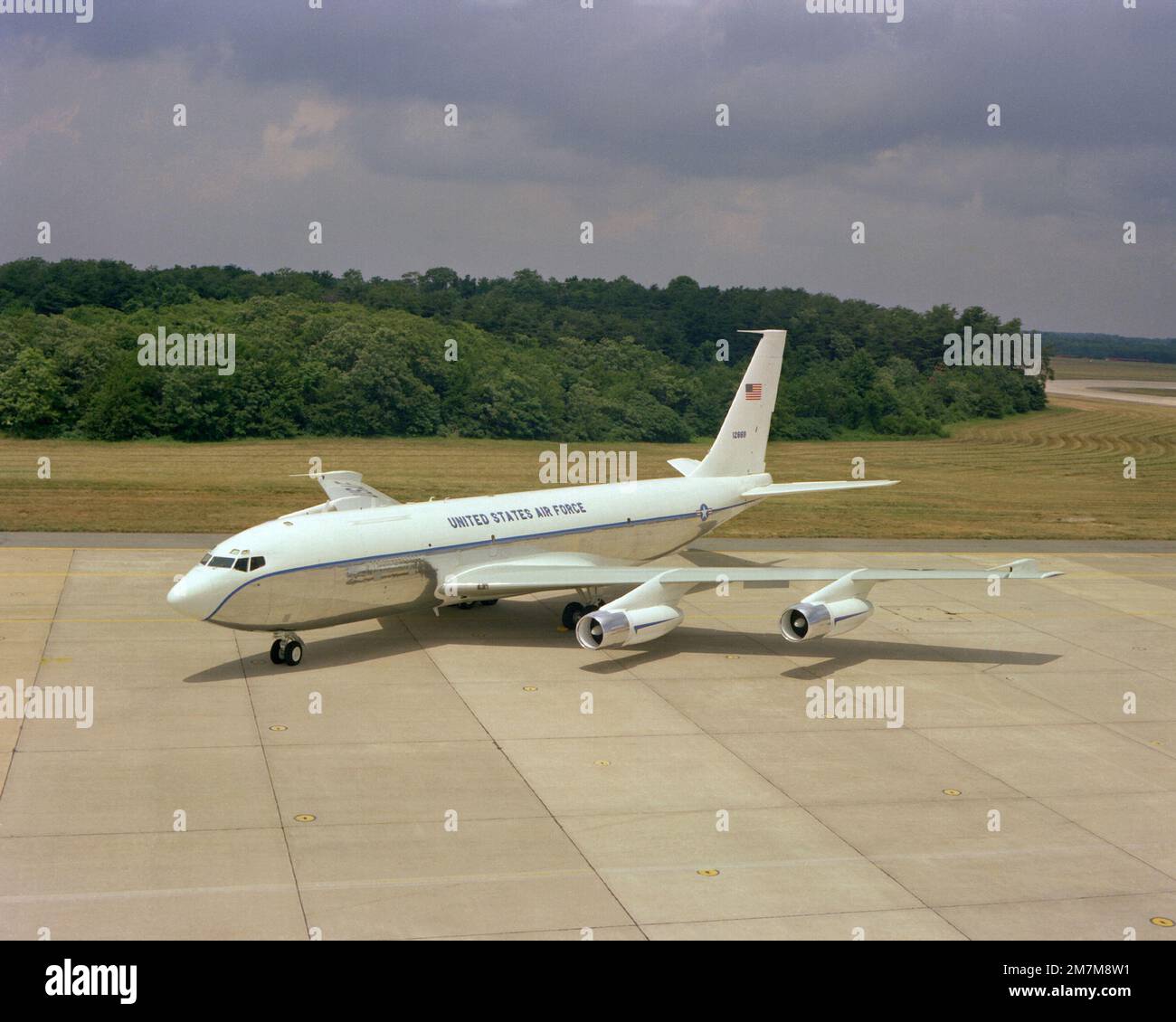 A left front view of a C-135C Stratolifter aircraft parked on the ...
