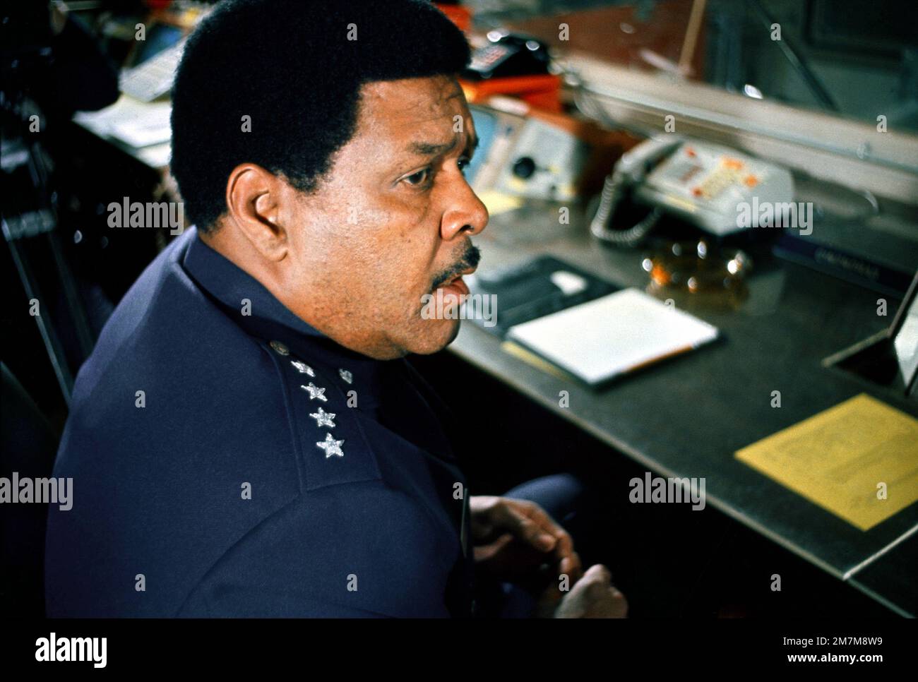 A right side view of U.S. Air Force GEN Daniel James, seated at a ...