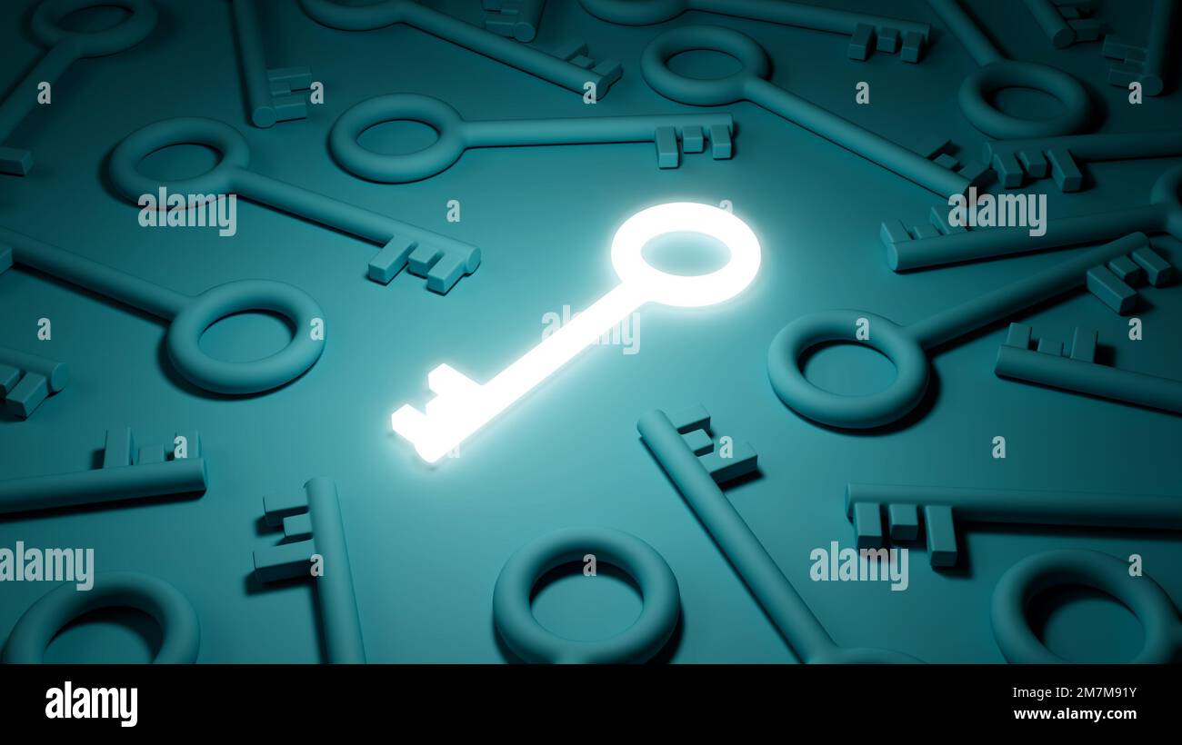 key of success Shining among ordinary keys. 3D Scene Stock Photo - Alamy