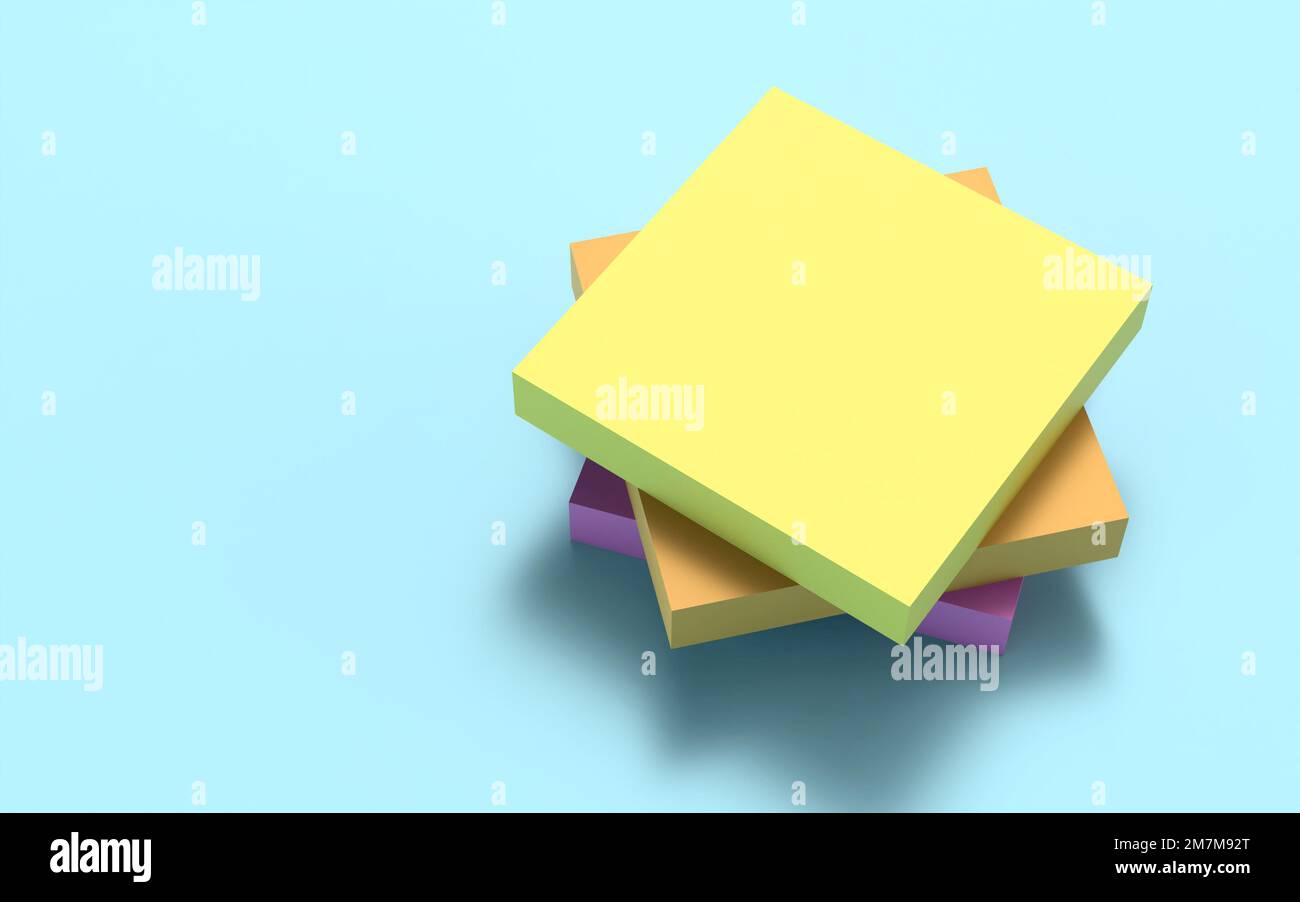 3 reams of note paper placed on a light blue background. 3D Render ...