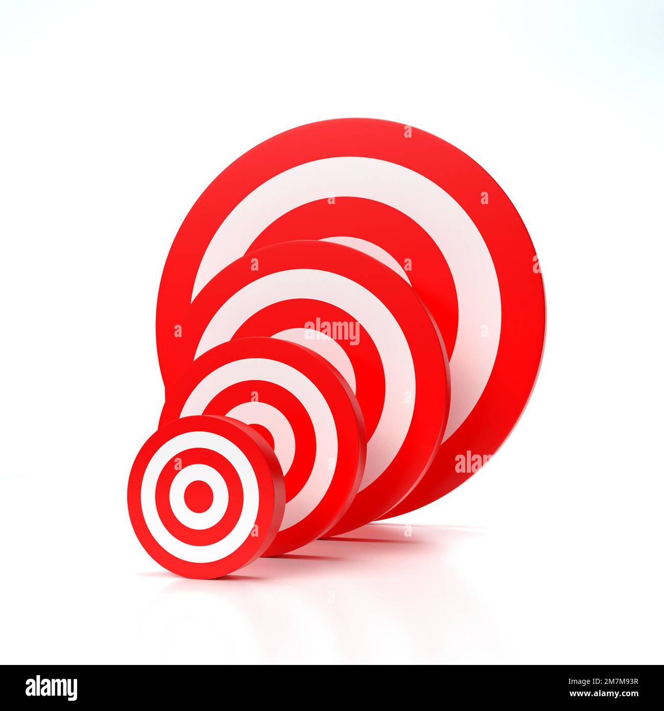 Targets lined up as dominoes from small to large. 3D scene Stock Photo ...