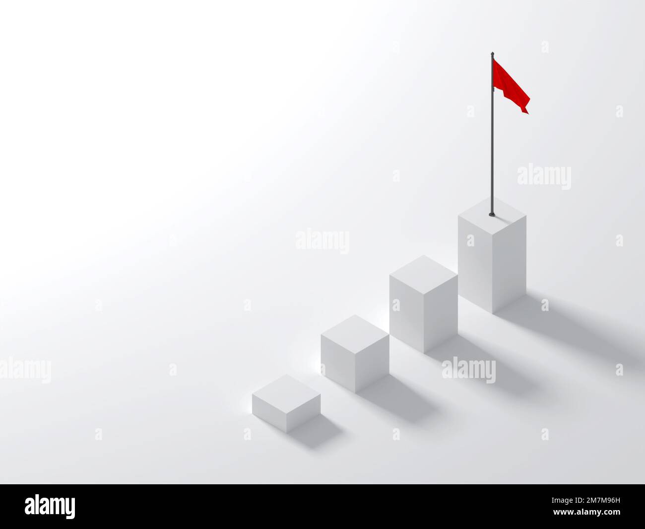 The ladder of success to the red flag goal. 3D Scene Stock Photo - Alamy
