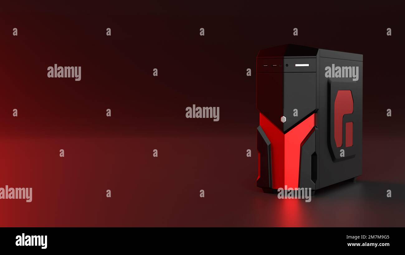 black and red computer case The black background had a red light ...