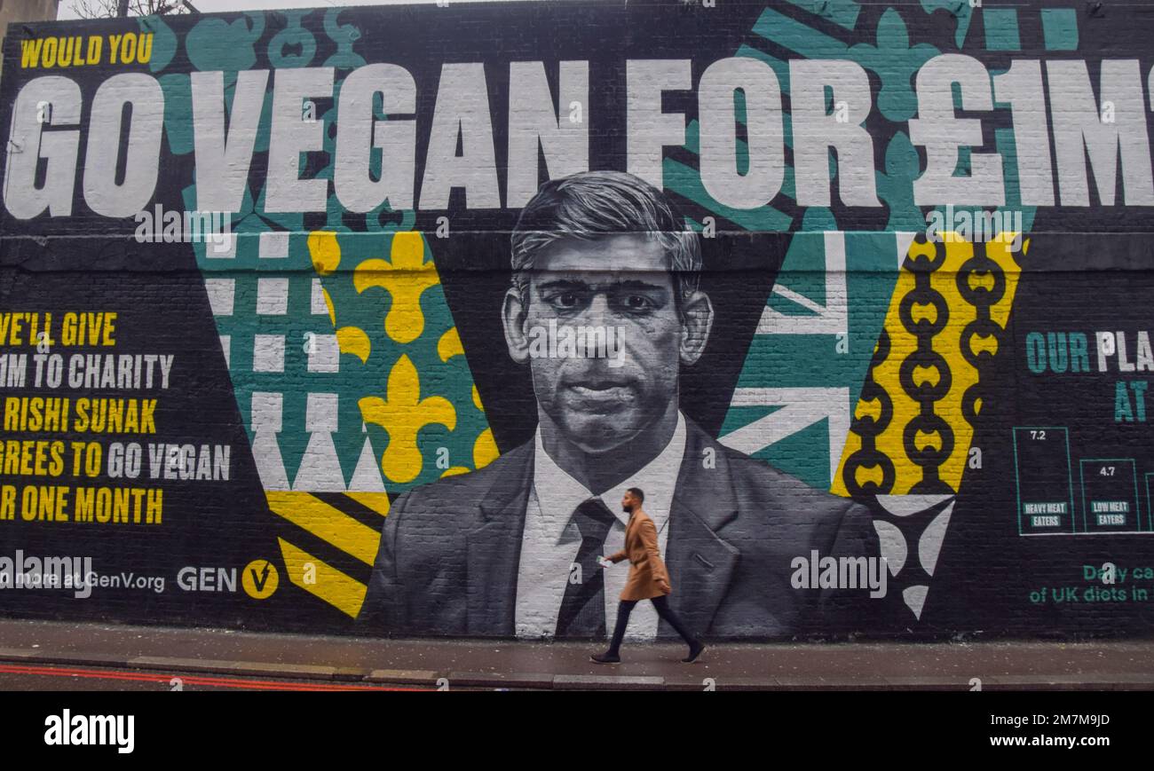 London, England, UK. 10th Jan, 2023. A huge mural in Shoreditch calls ...