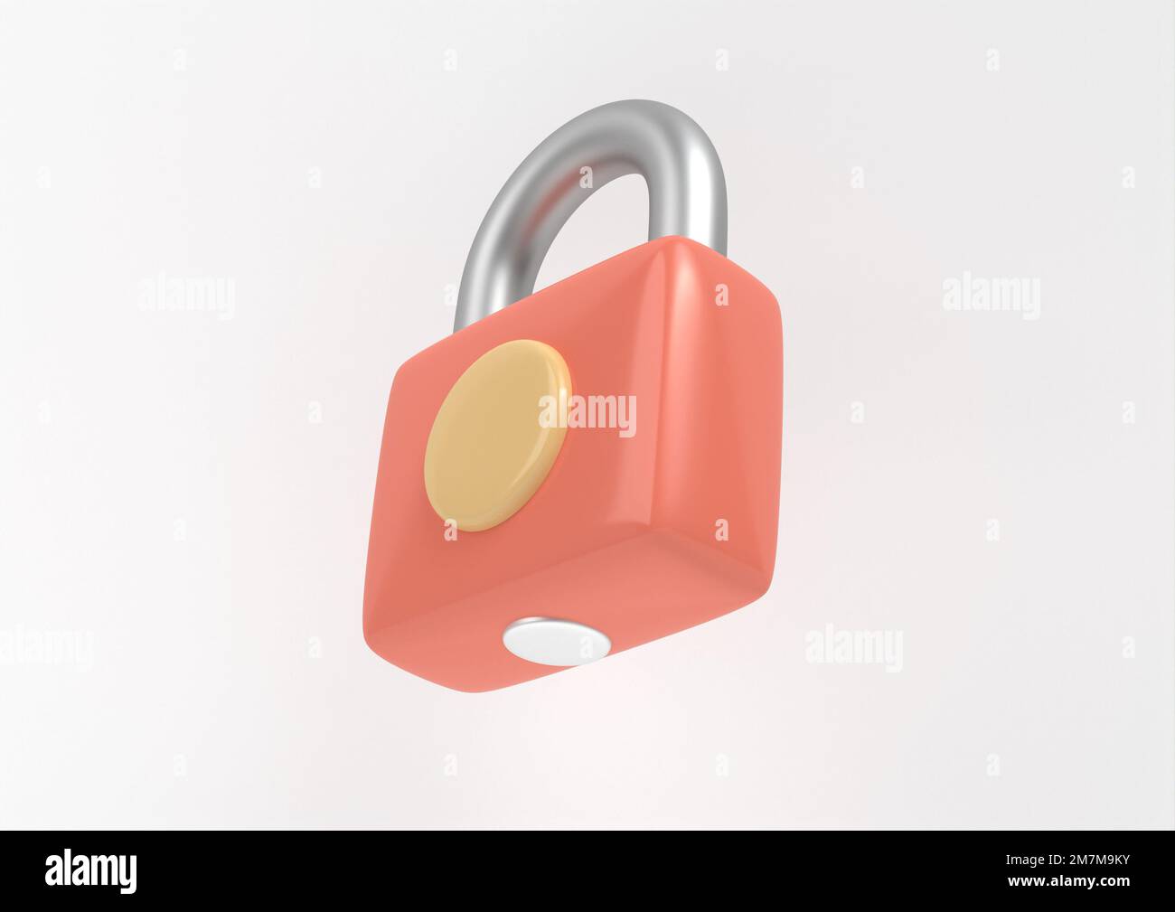Cute style peach orange padlock on white background.3D illustration ...