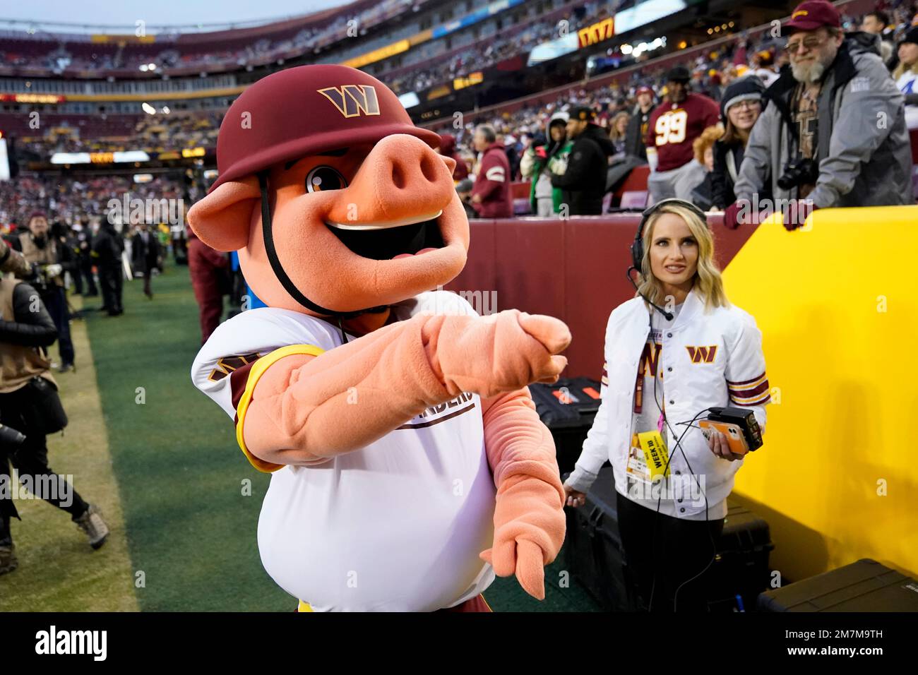Washington Commanders mascot Major Tuddy walks on the sideline before ...
