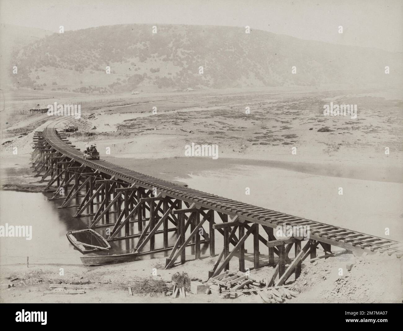Vintage 19th c. photo - railway construction Chile - Chivilingo bridge ...