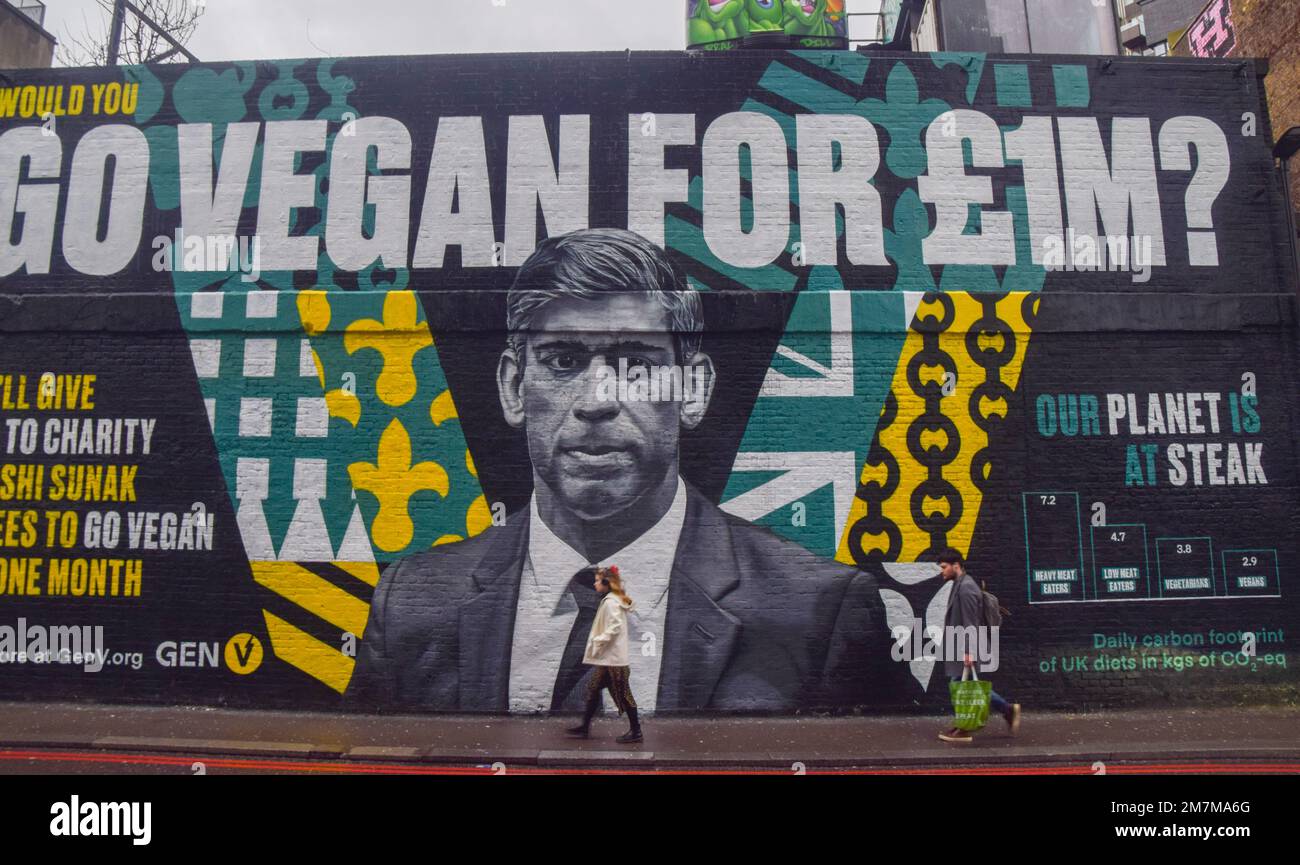 London, England, UK. 10th Jan, 2023. A huge mural in Shoreditch calls ...