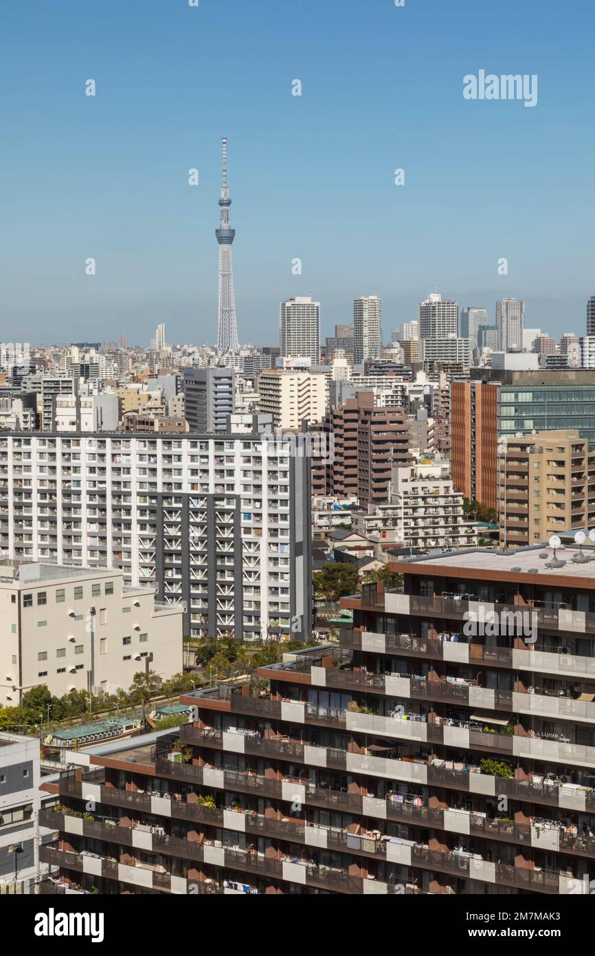 Japan, Honshu, Tokyo, Typical City Urban View and Tokyo Skytree Tower ...