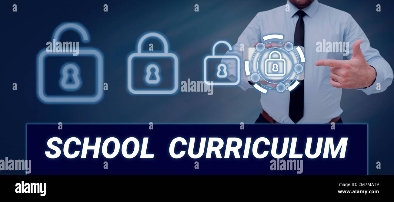 Hand writing sign School Curriculum. Word Written on designed to ...