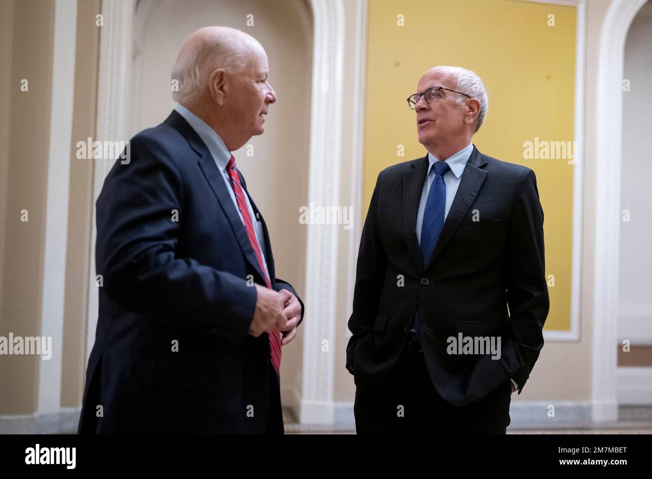 Sen. Ben Cardin, D-Md., left, and Sen.-elect Peter Welch, D-Vt., talk ...