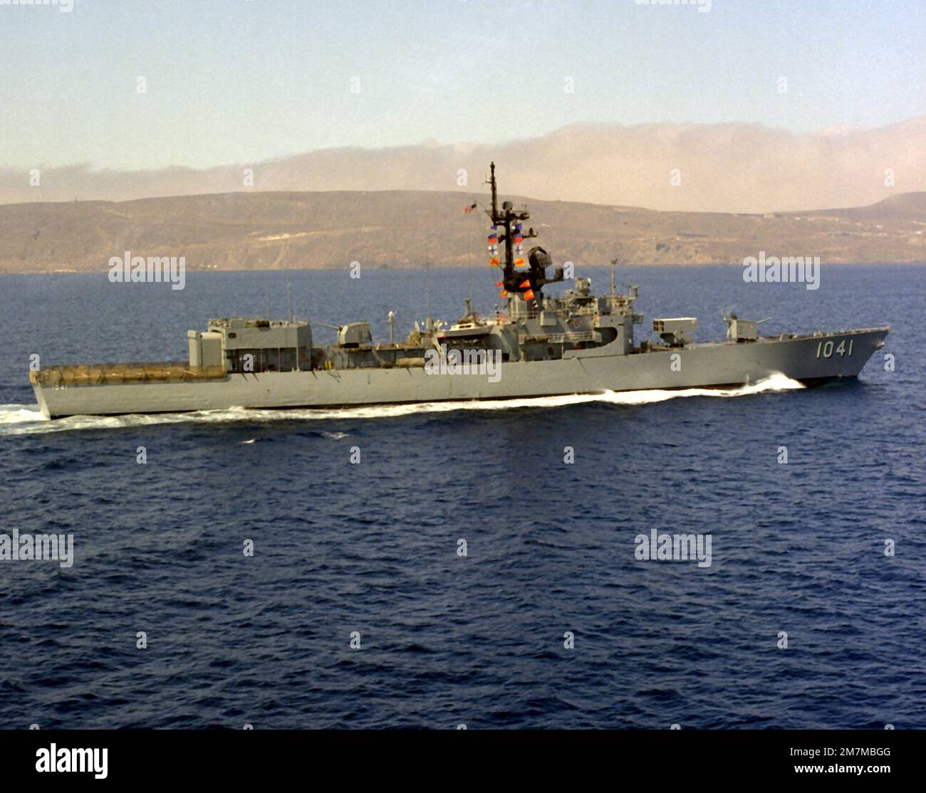 An aerial starboard beam view of the frigate USS BRADLEY (FF-1041 ...
