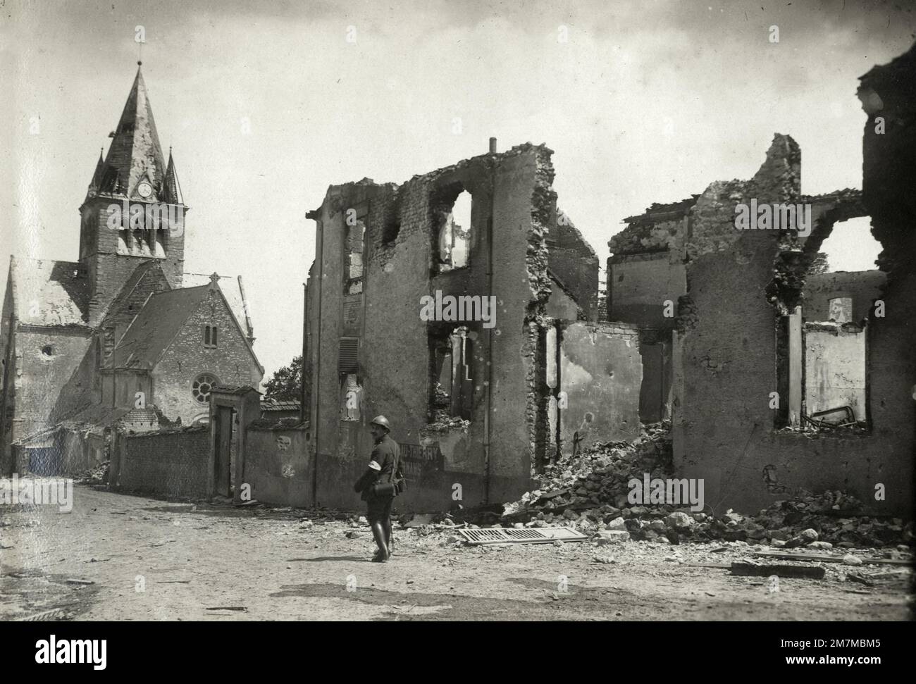 WW1 World War I photo - Ville-Dommange ruins, near Reims France Stock ...